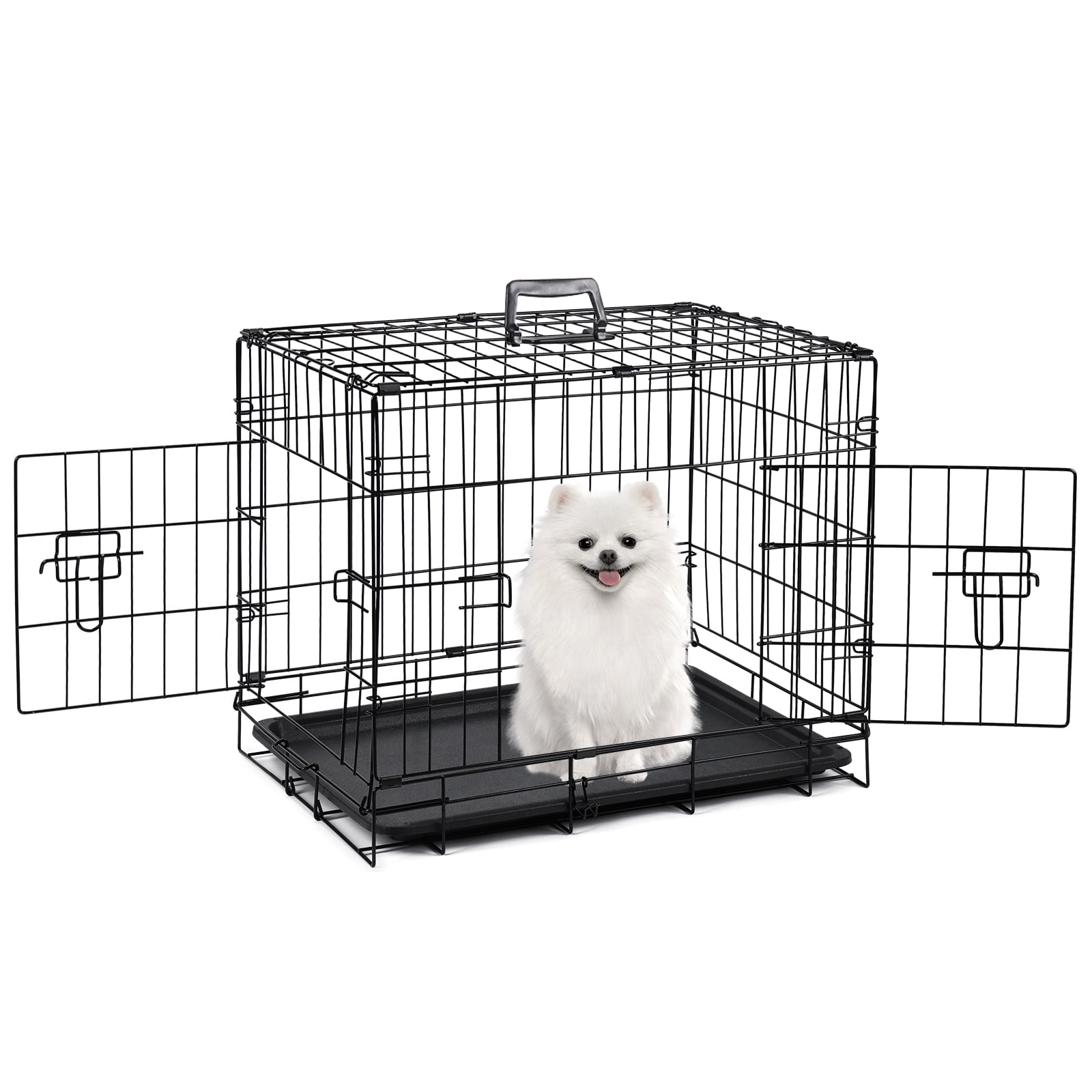 Zephypaws Double-Door Metal Dog Crate with Tray, Portable Pet Kennel ...