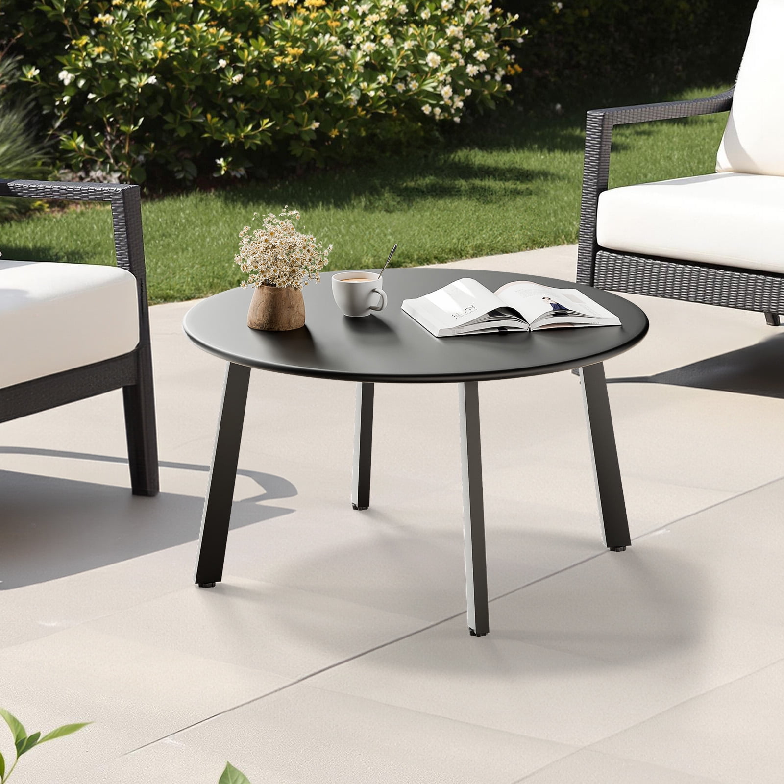 Qiushi 27.6'' Portable Patio Coffee Table, Metal Steel Indoor Outdoor ...