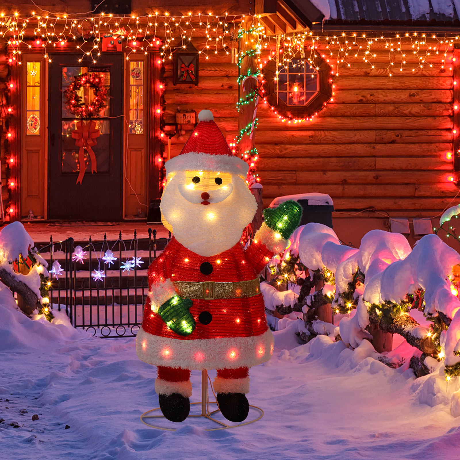 Qiushi 3.3FT Lighted Santa Claus Outdoor Christmas Decoration, 100 Warm ...