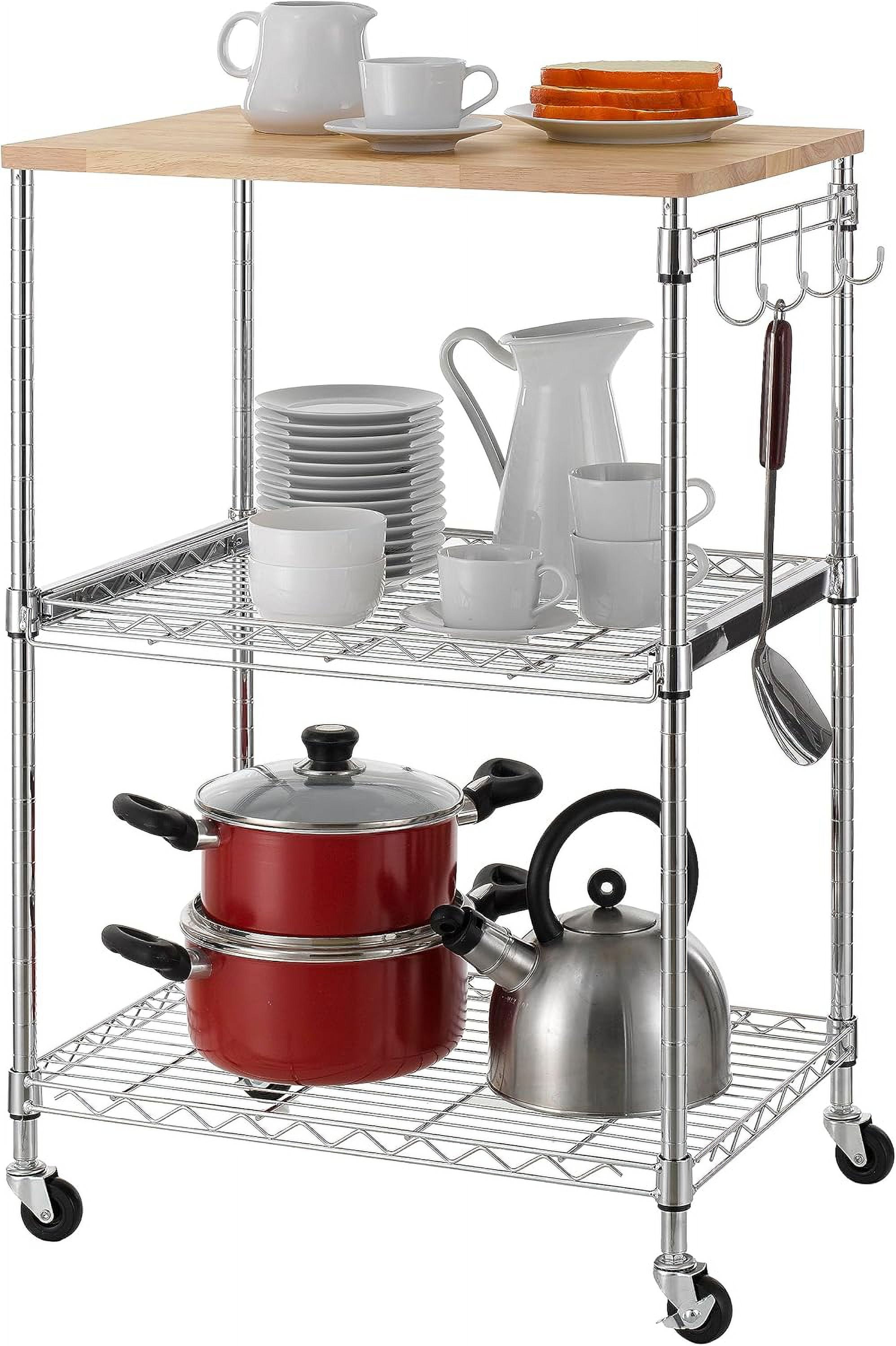 Qiushi 3-Tier Rolling Wire Kitchen Cart 24" x 33.5" x 18.1" - Walmart.com