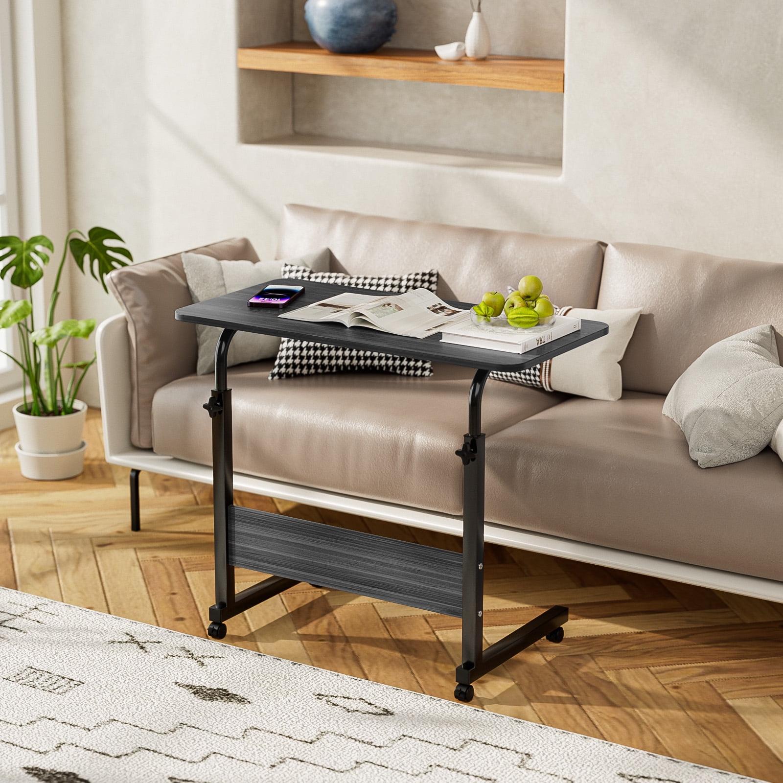 Qiushi 31.5inch Mobile Side Table, Adjustable Sofa Tray Tables Portable ...