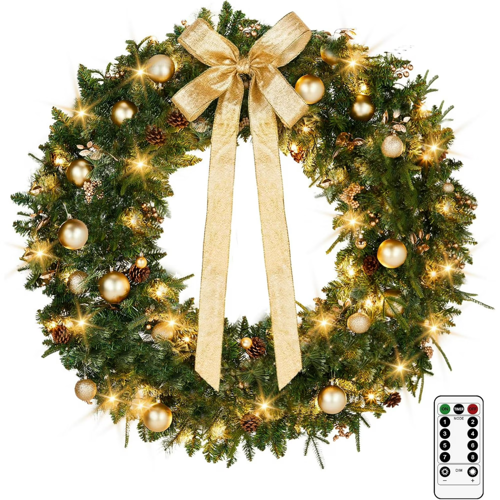 Qiushi 48in Pre-lit Christmas Wreath, Large Lighted Artificial Xmas ...