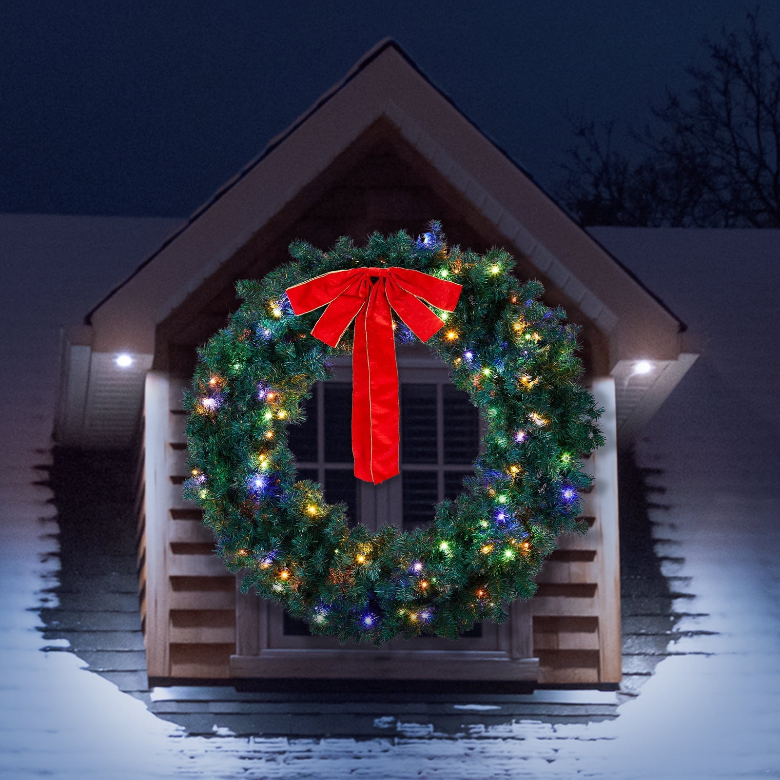 Qiushi 48in Pre-lit Christmas Wreath, Lighted Artificial Xmas Wreath ...