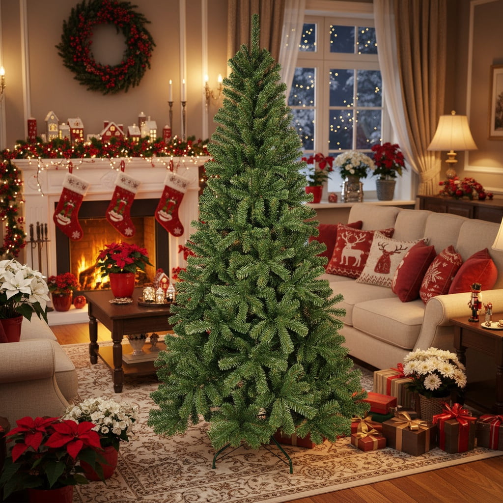 Qiushi 7FT Christmas Tree Artificial Green with Hinged Branches, 774 ...