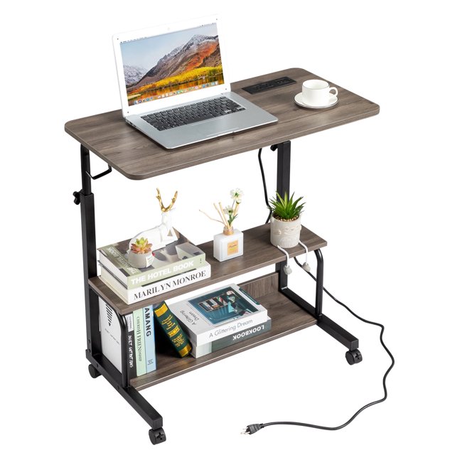 Qiushi Adjustable Rolling Laptop Side Table Computer Desk Sofa End Cart ...