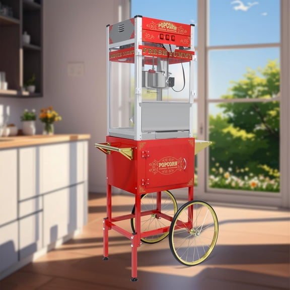 Popcorn Popper Machine 8 Oz, Red Popcorn Cart Maker 850W - Commercial ...