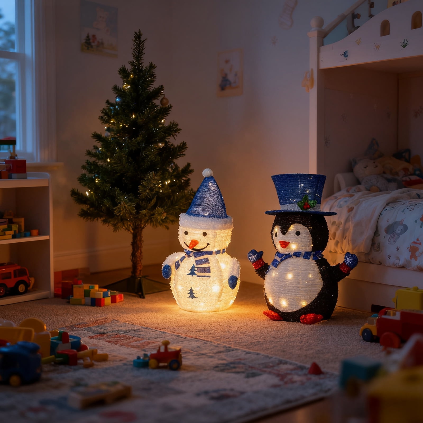 Qiushi Set of 2 Lighted Christmas Decorations, 28 Inch Plush Penguin ...