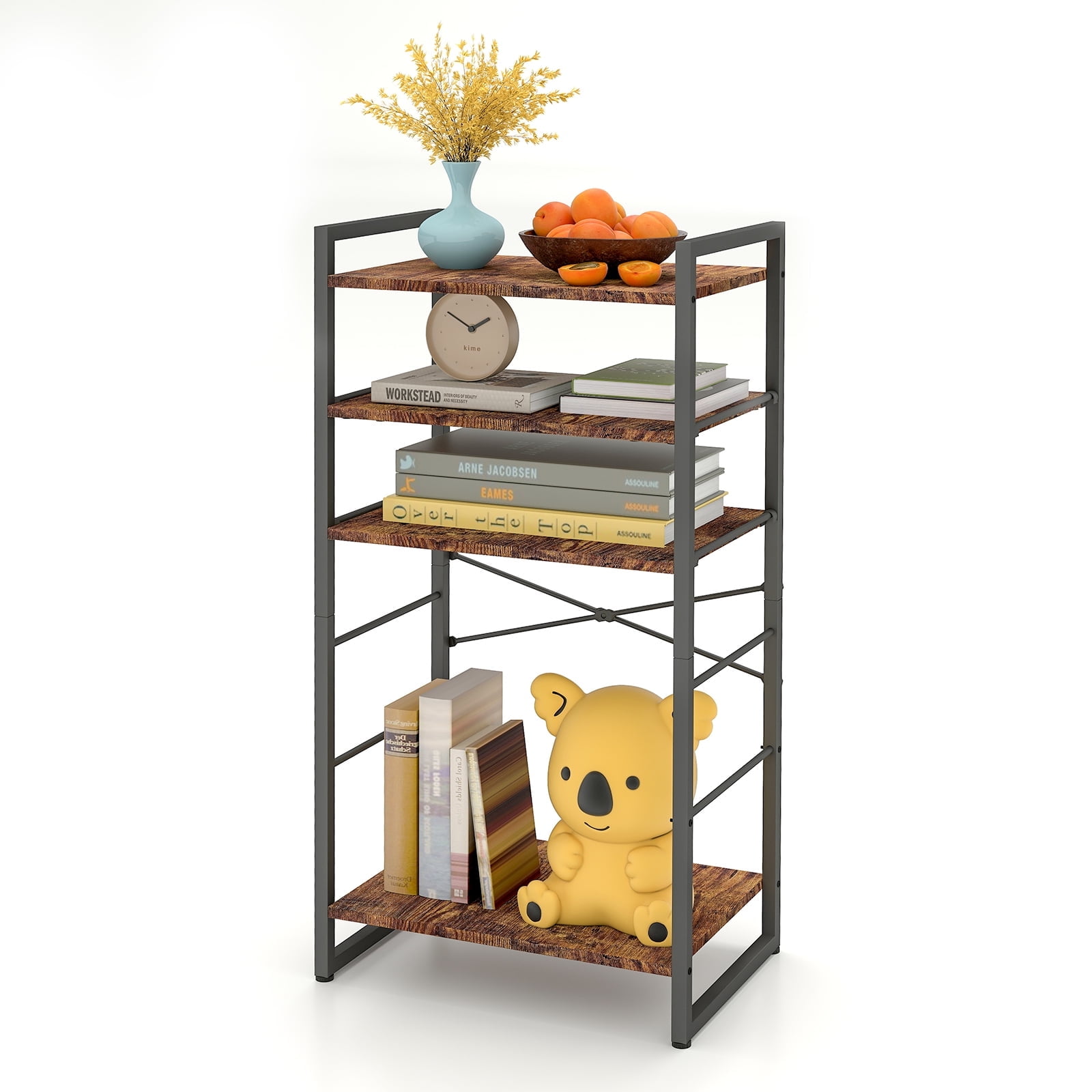 Qiushi Small Bookshelf 4-Tier Bookcase, Metal Bookshelf for Study ...
