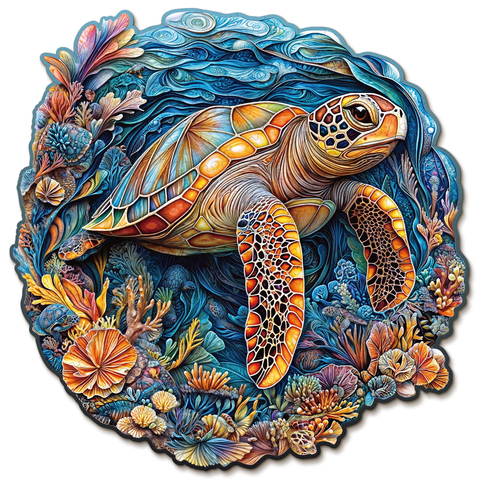 Qiushi Wooden Jigsaw Puzzles for Adults-Wooden Unique Shape Advanced Brave Sea Turtle Puzzles ...