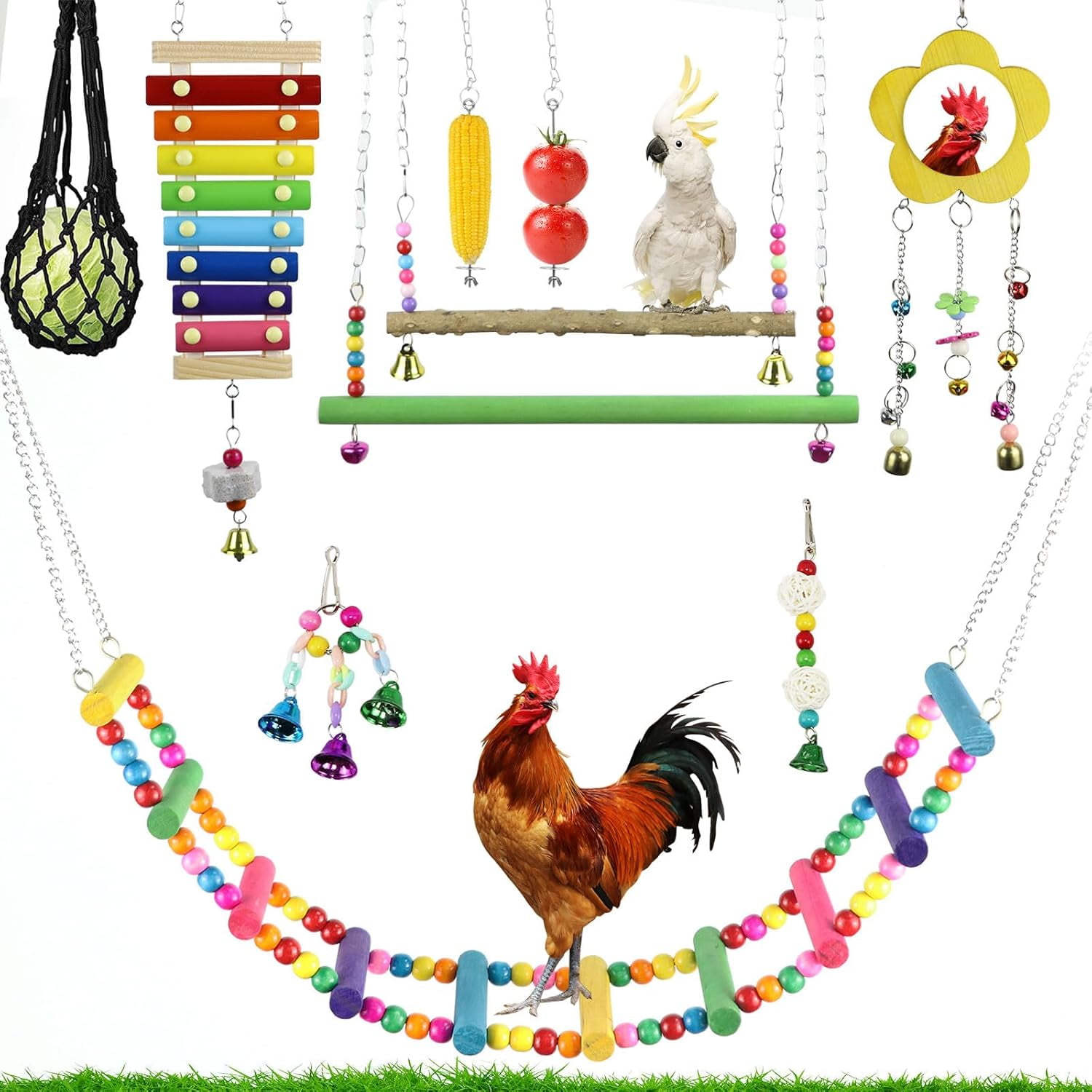 Qivine Chicken Toys for Coop with Swings for Coops, 10Pcs Chicken Toys ...