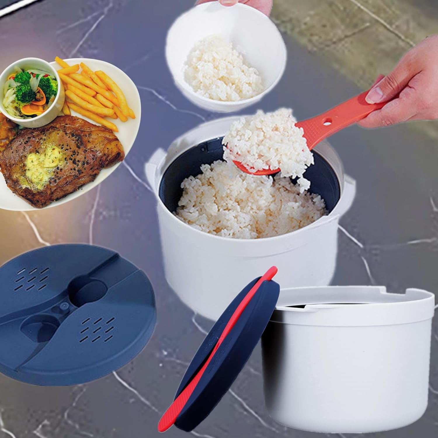 Qivine Microwave Rice Cooker Steamer, 2L Microwave Pasta Cooker with ...