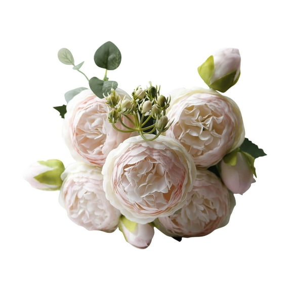 Qiweii 2 Pack 5 Head Mini Peony Bouquet，Korean Style Faux Floral for ...