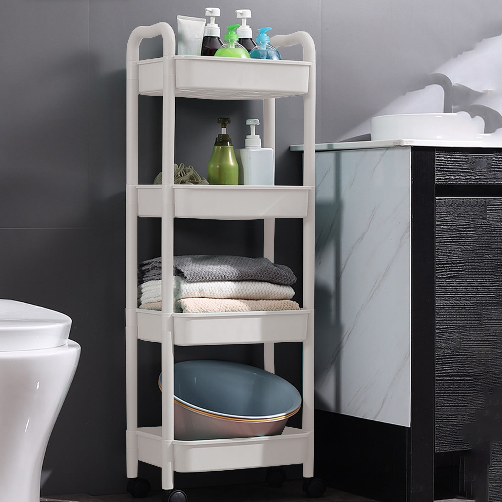 Qiweii 4-Tier Storage Cart，Shelf Organizer Mobile Shelving ，Utility ...