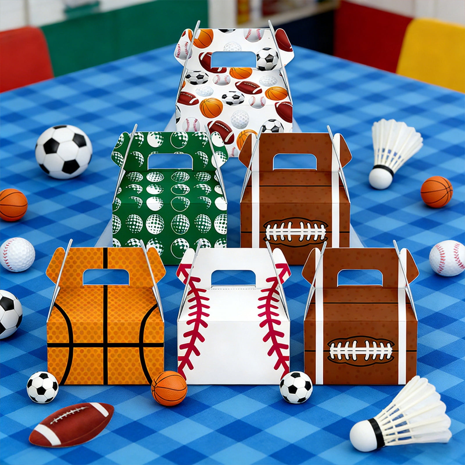 Qiweii 6 Piece Sports Themed Party Paper Gift Bag Set for Candy and ...