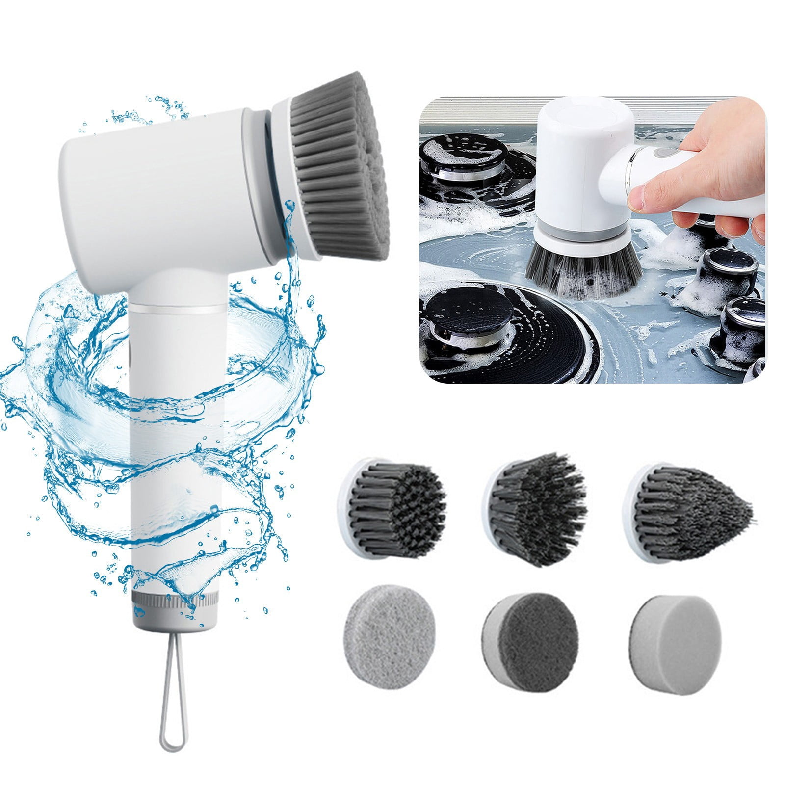 Qiweii Battery Operated Grout Brush Cleaning tool with 6 Replaceable ...
