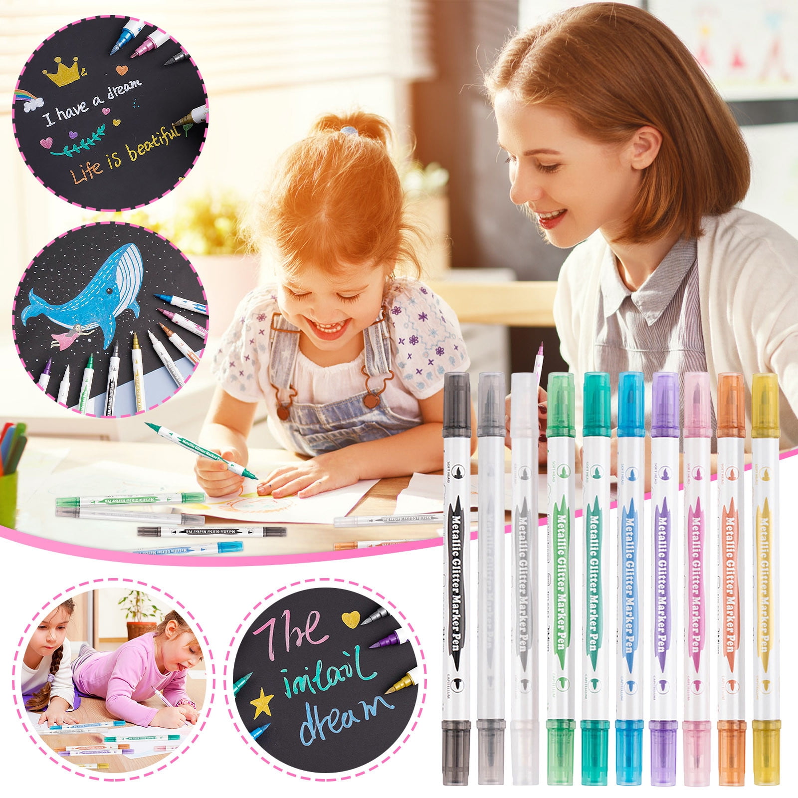 Qiweii Dual Tip Pearlescent Metallic Paint Pen Soft Head Marker for DIY ...