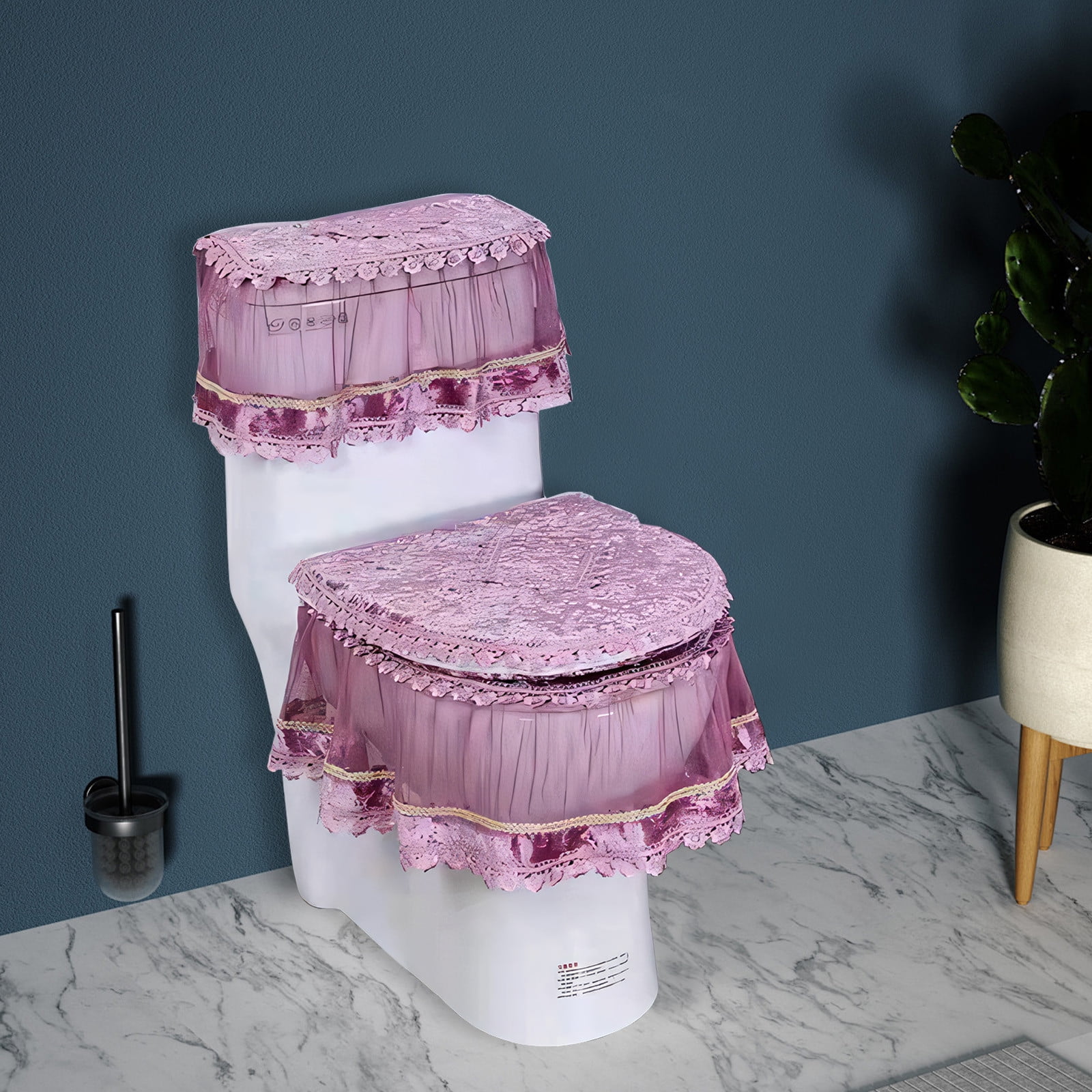 Qiweii European Lace 3 Piece Toilet Decor Set, Zippered Toilet Cover ...