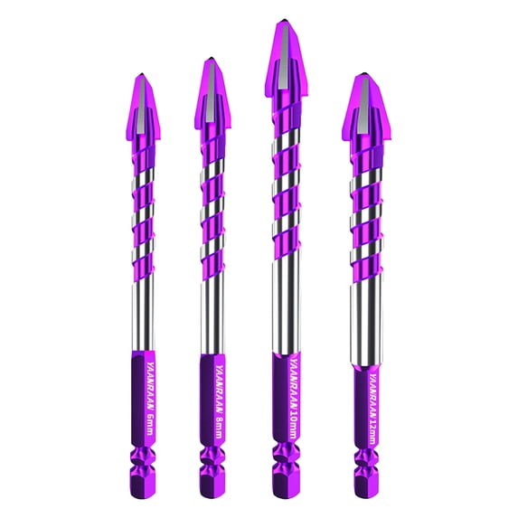 Qiweii Heavy Duty Fast Drill Bit Set for Tile 4 Piece 6 8 10 12 MM ...