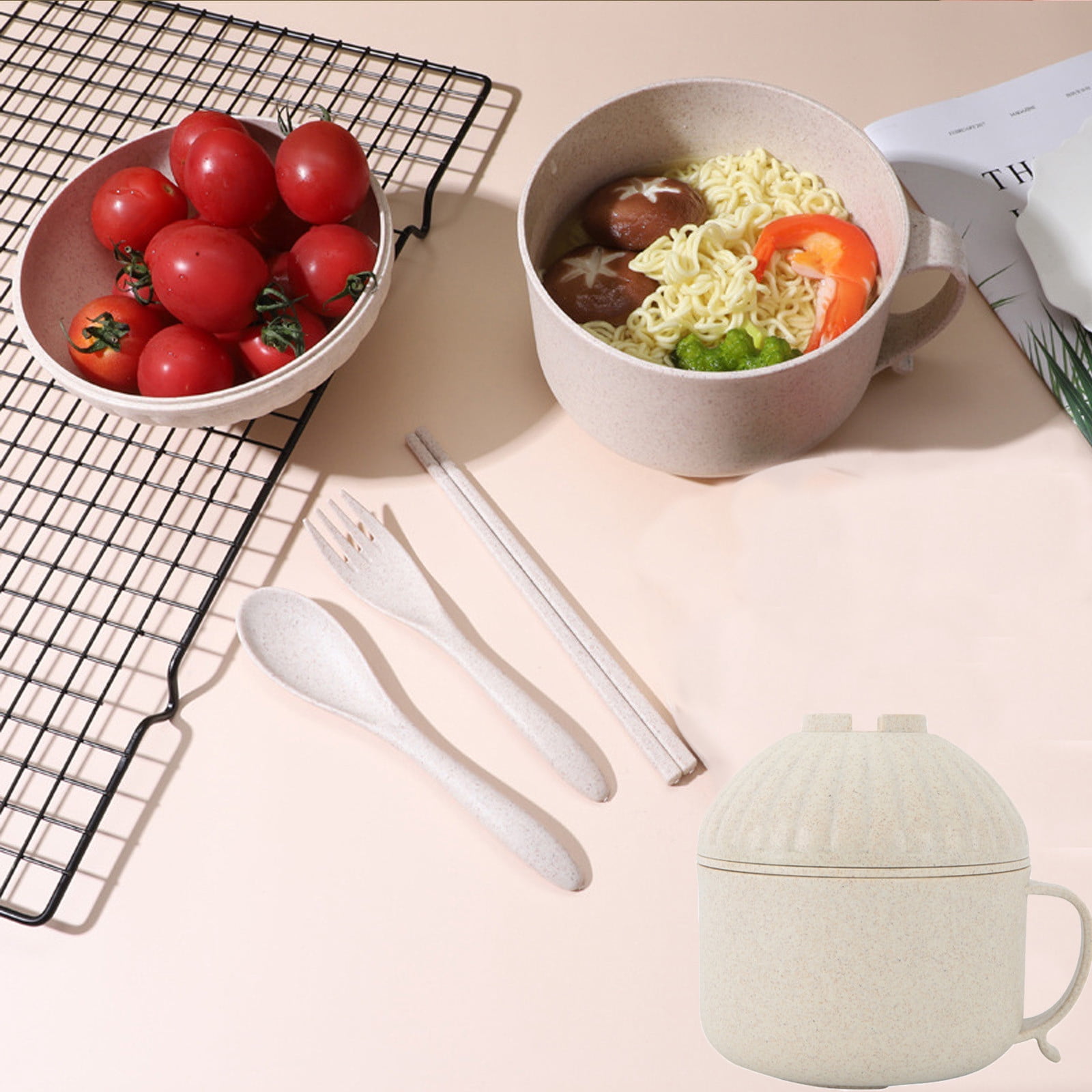 Qiweii Instant Bowl Ramen Bowl with Handles, Wheat Fiber Ramen Cooker ...