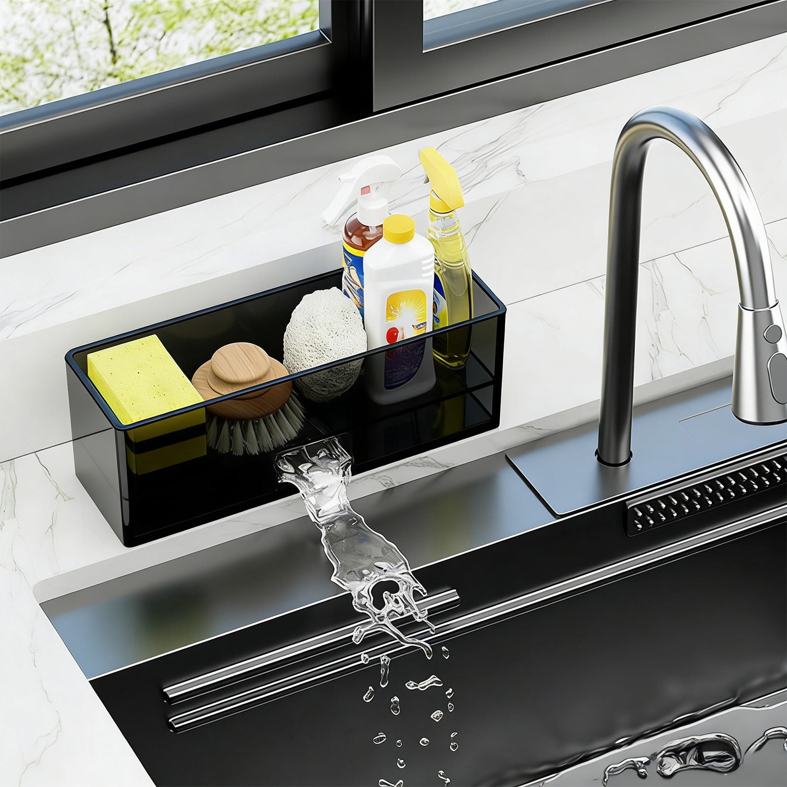 Qiweii Multi Function Kitchen Sink Caddy No Drill Installation，Drainage ...