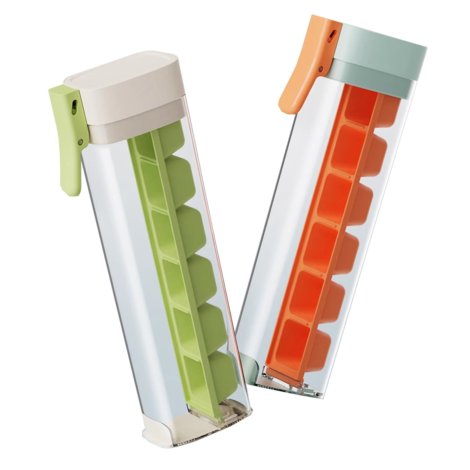 Qiweii Orange and Green 6 Grid Press Type Ice Cube Tray，One Hand ...