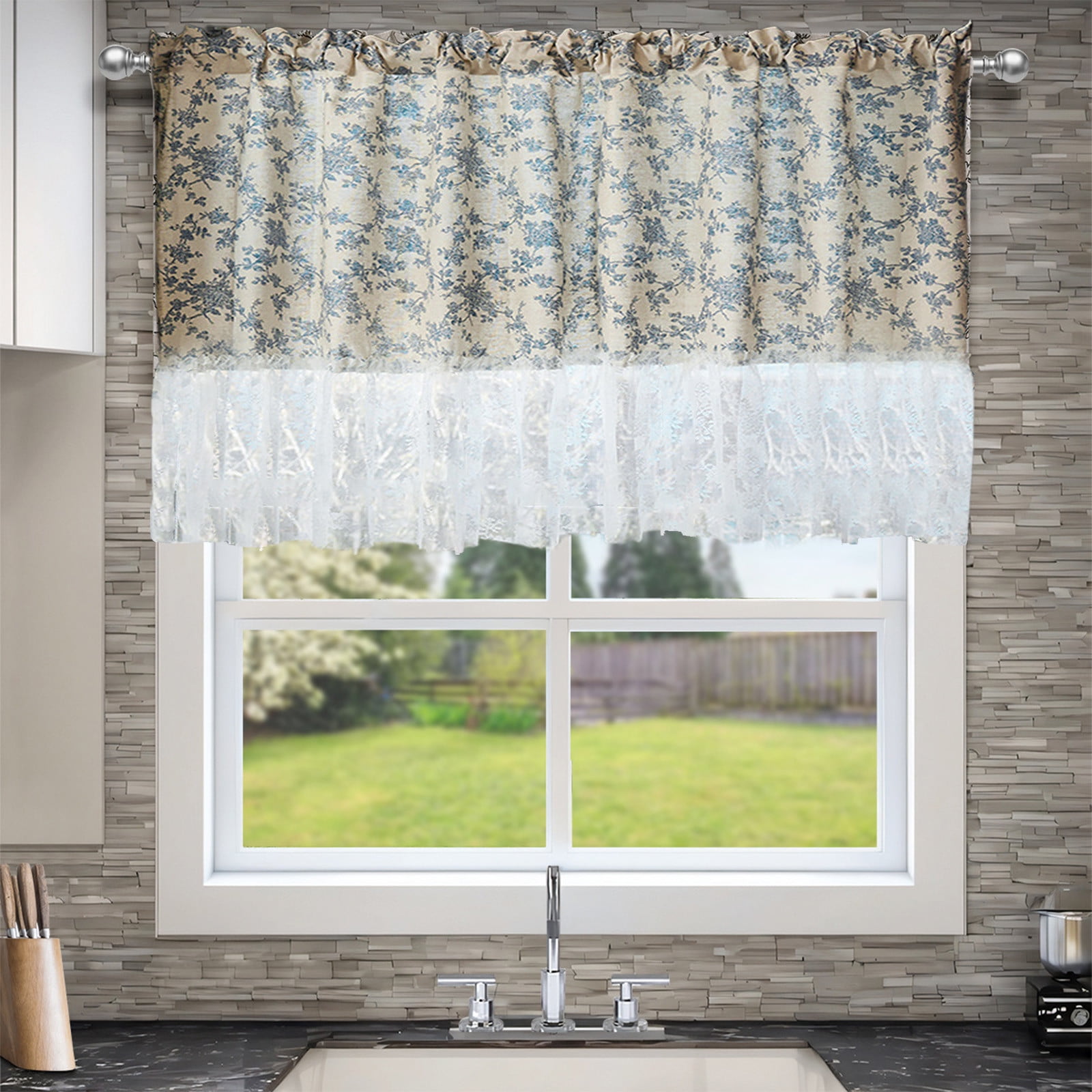 Qiweii Panel Rod Pocket Short Window Valance, Semi Sheer Light ...