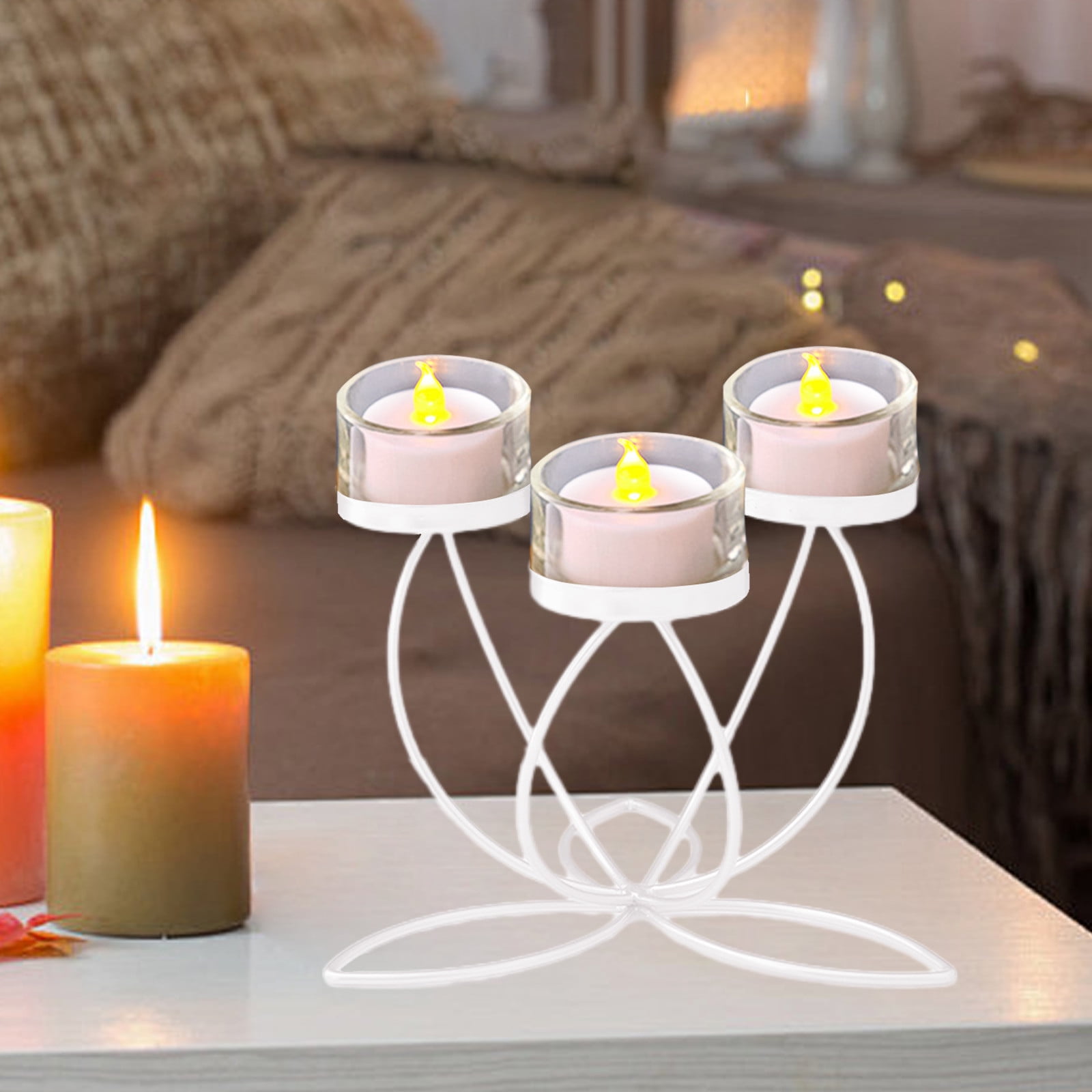 Qiweii Romantic Three Head Iron Cup Candlestick, Elegant Build ...