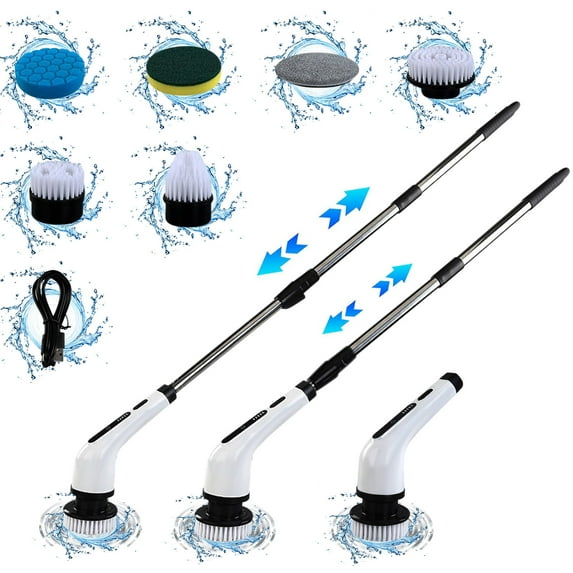 Qiweii Six Head Wireless Charging Cleaning Brush, Long and Short Handle ...