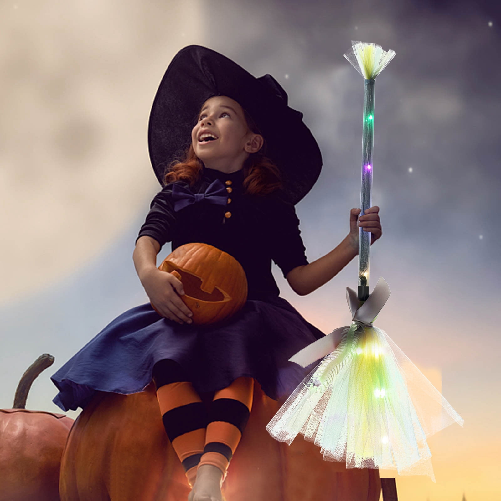 Qiweii Witches Broom Halloween Decor Animated Light up Dancing Magic ...