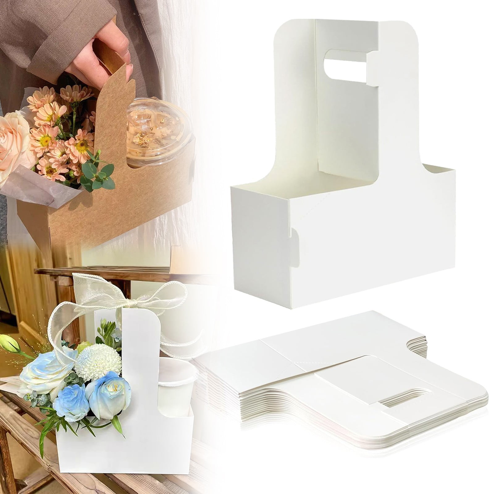 Qixi 10Pcs Kraft Paperboard Cup Holder 2 Cup Disposable Drink For With ...