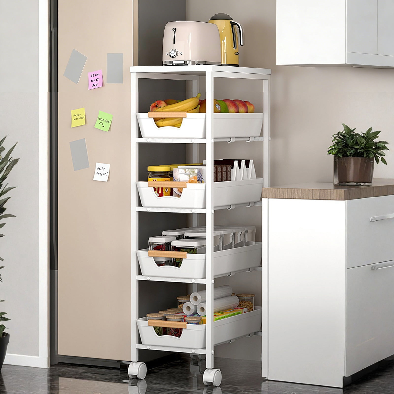 Qiyester 4 Tier Slim Storage Trolley - Multi-Functional Storage Rack ...