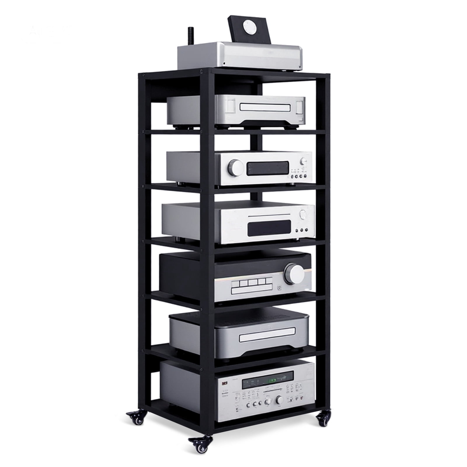 Qiyester 7-Tiers AV Media Stand Audio Rack Tower with Adjustable Shelf ...