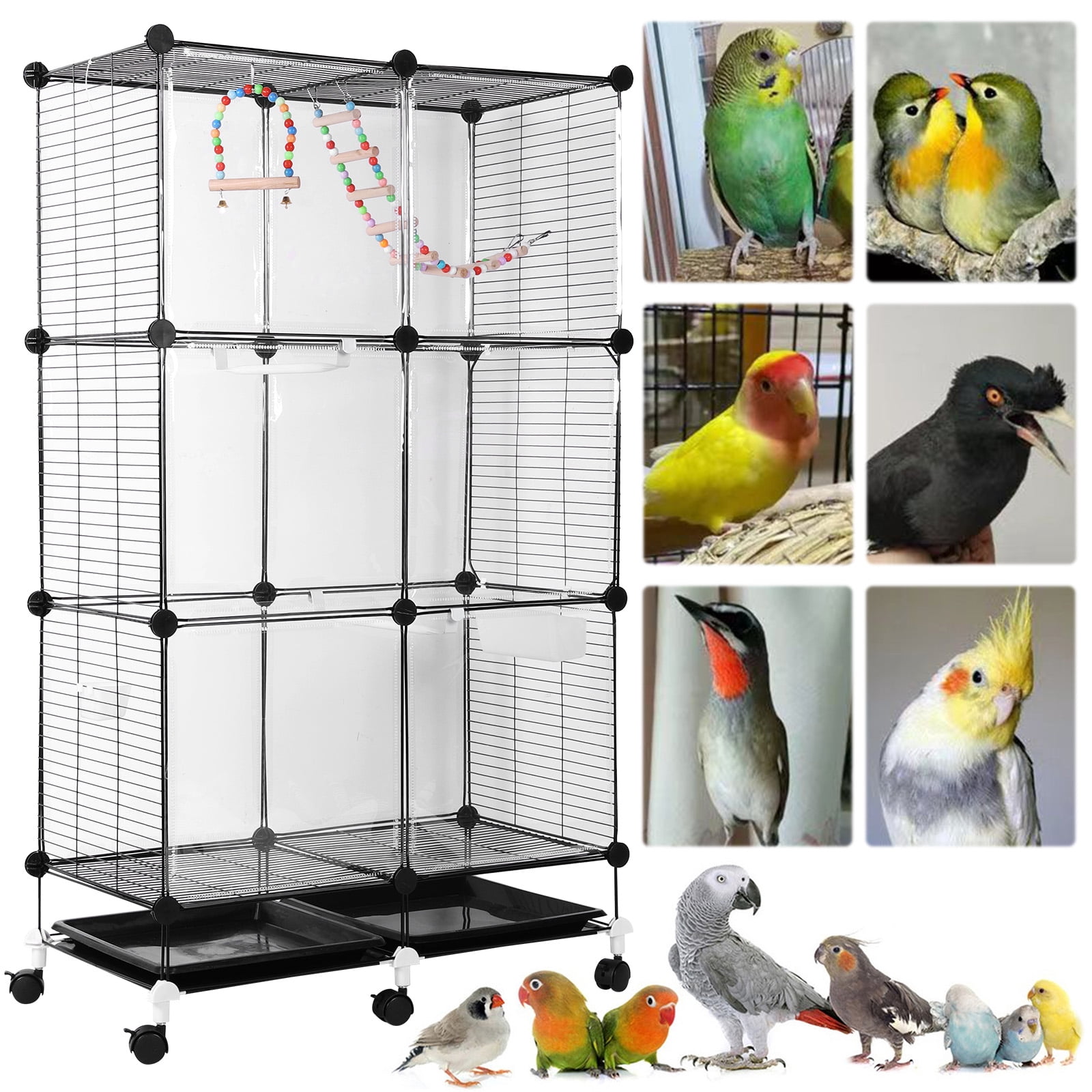 Qiyester Parrot Cages Portable Birdcage Pet Nest House w/Wheels Swing ...