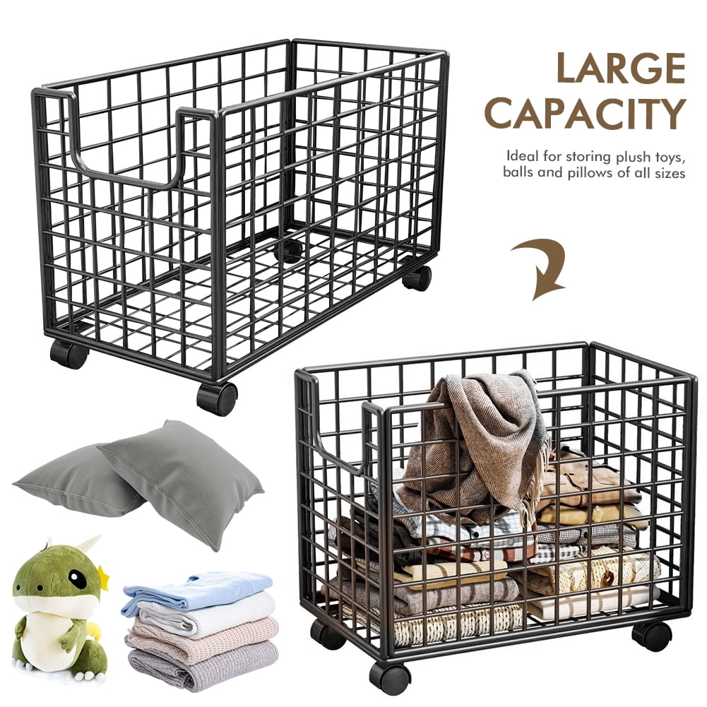 Qiyester Plush Toy Storage Basket, Large Capacity Metal Wheeled Plush ...