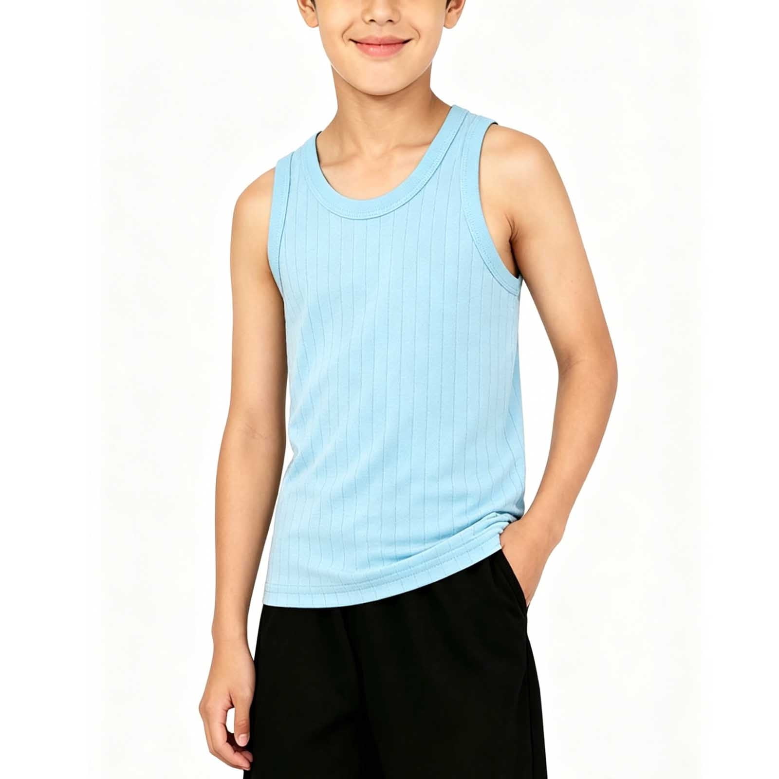 Qiyinn Children's Solid Color Casual Fashion Sleeveless Round-Neck ...