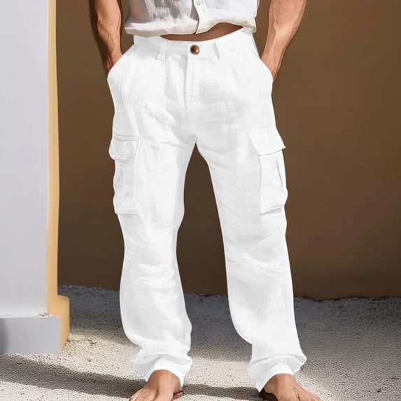 Qiyinn Mens Casual Cargo Pants Summer Vacation Lightweight Drawstring ...