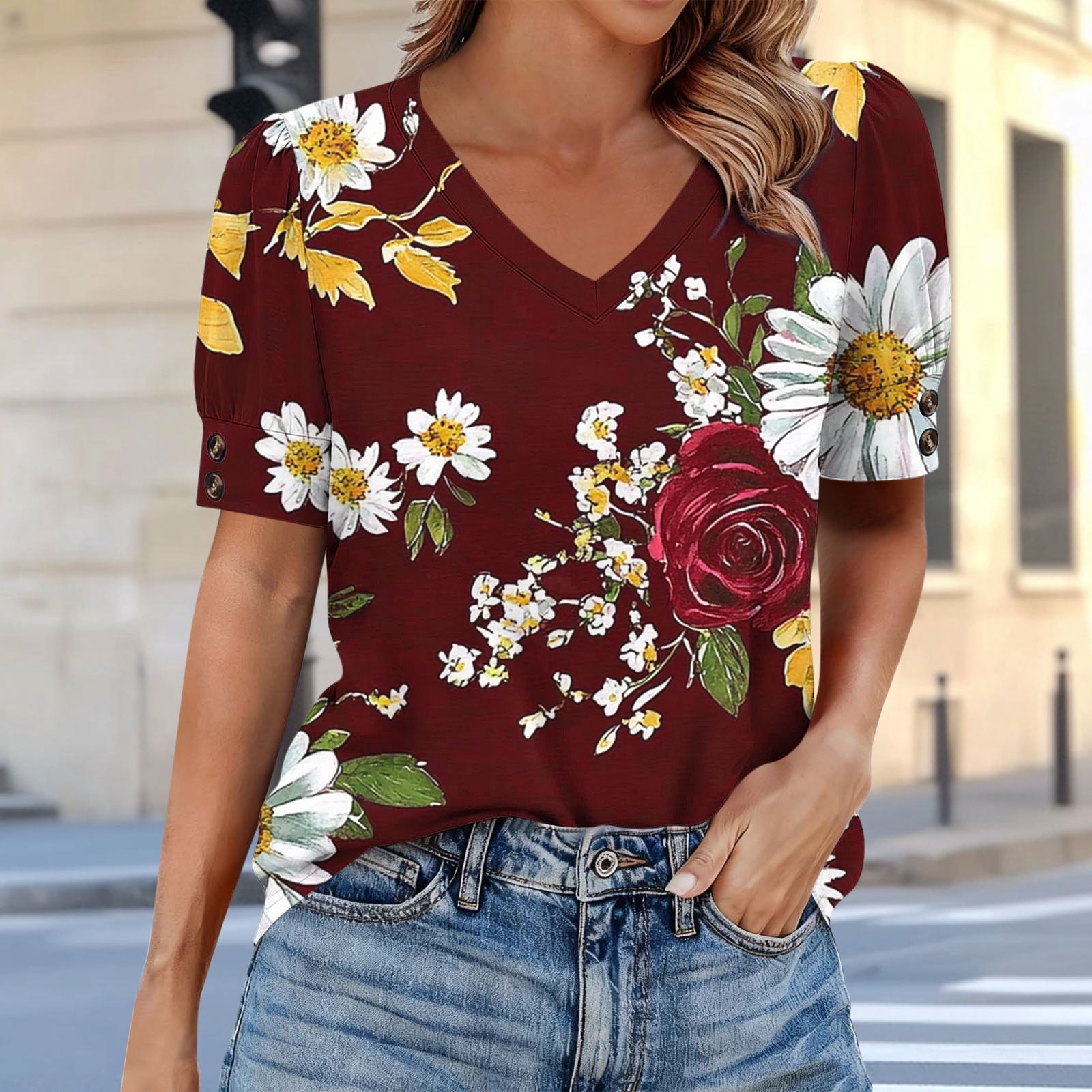 Qiyinn Women's Dressy Lapel V Neck Blouses Trendy Casual Gradient Tuinc ...