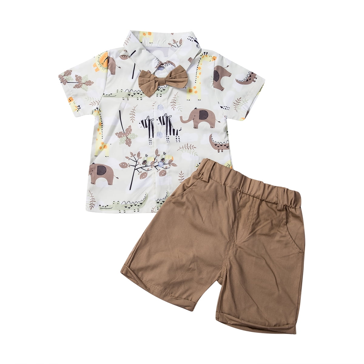Qiylii Boys Gentleman Clothing Set,Cartoon Animals Shirt+Solid Color ...