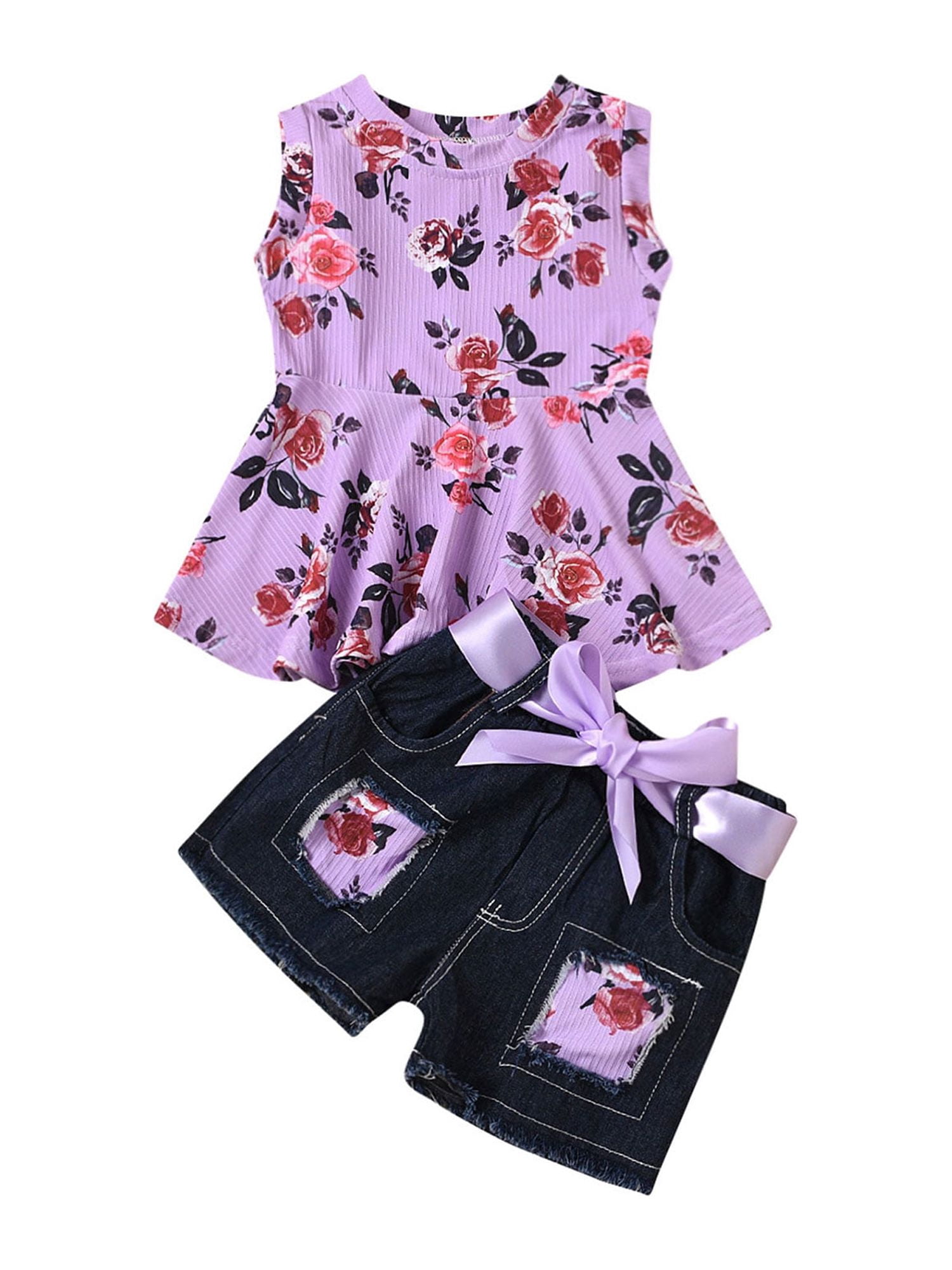 Qiylii Little Girl’s Clothes Set Floral Vest and Patchwork Elastic ...