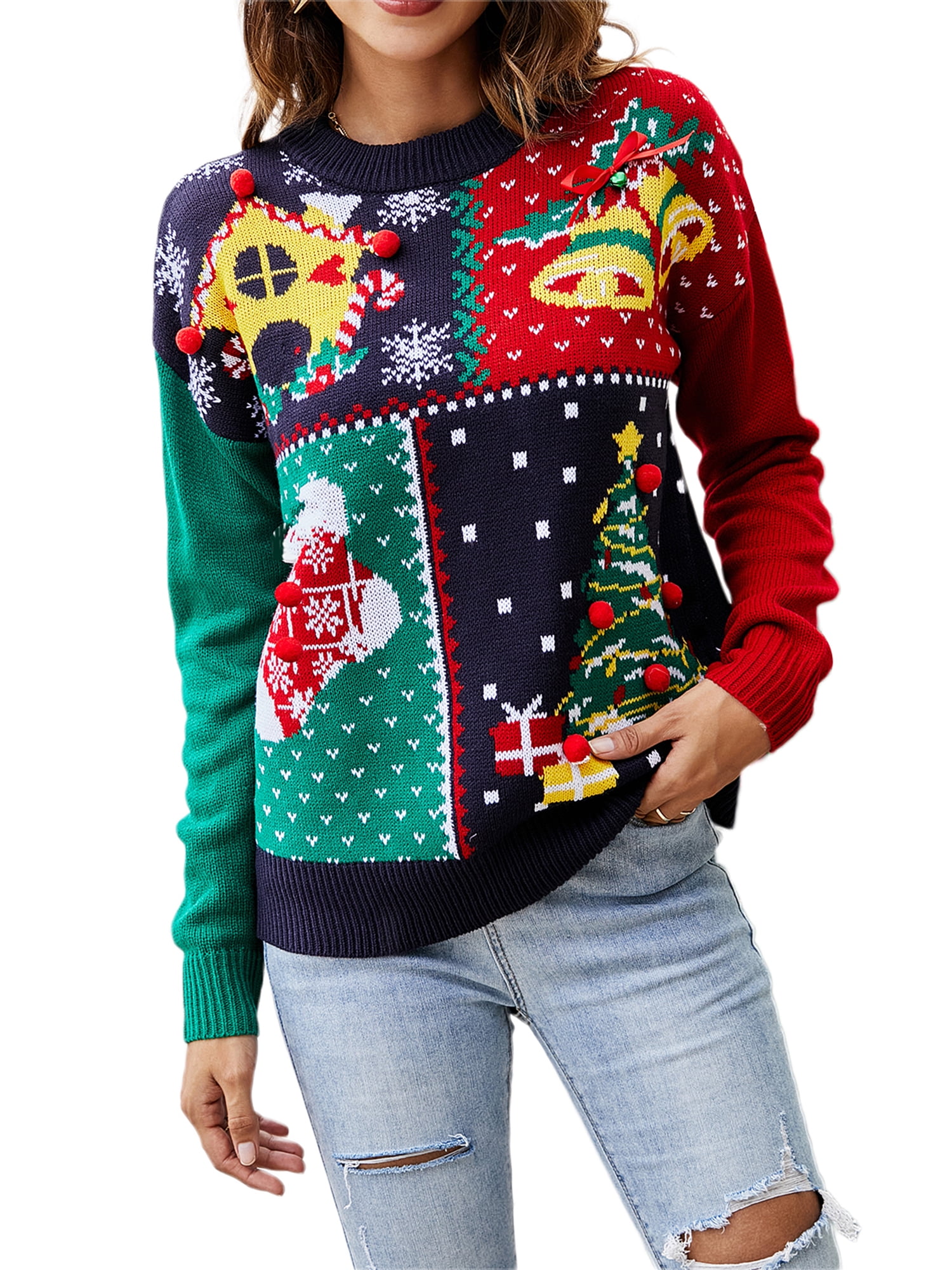 Qiylii Women Christmas Sweater with Festive Patterns, Color Matching ...