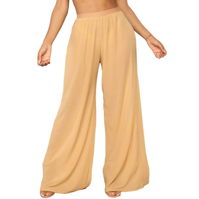 Qiylii Women See Through Mesh Pants Party Club Elastic High Waist Wide ...