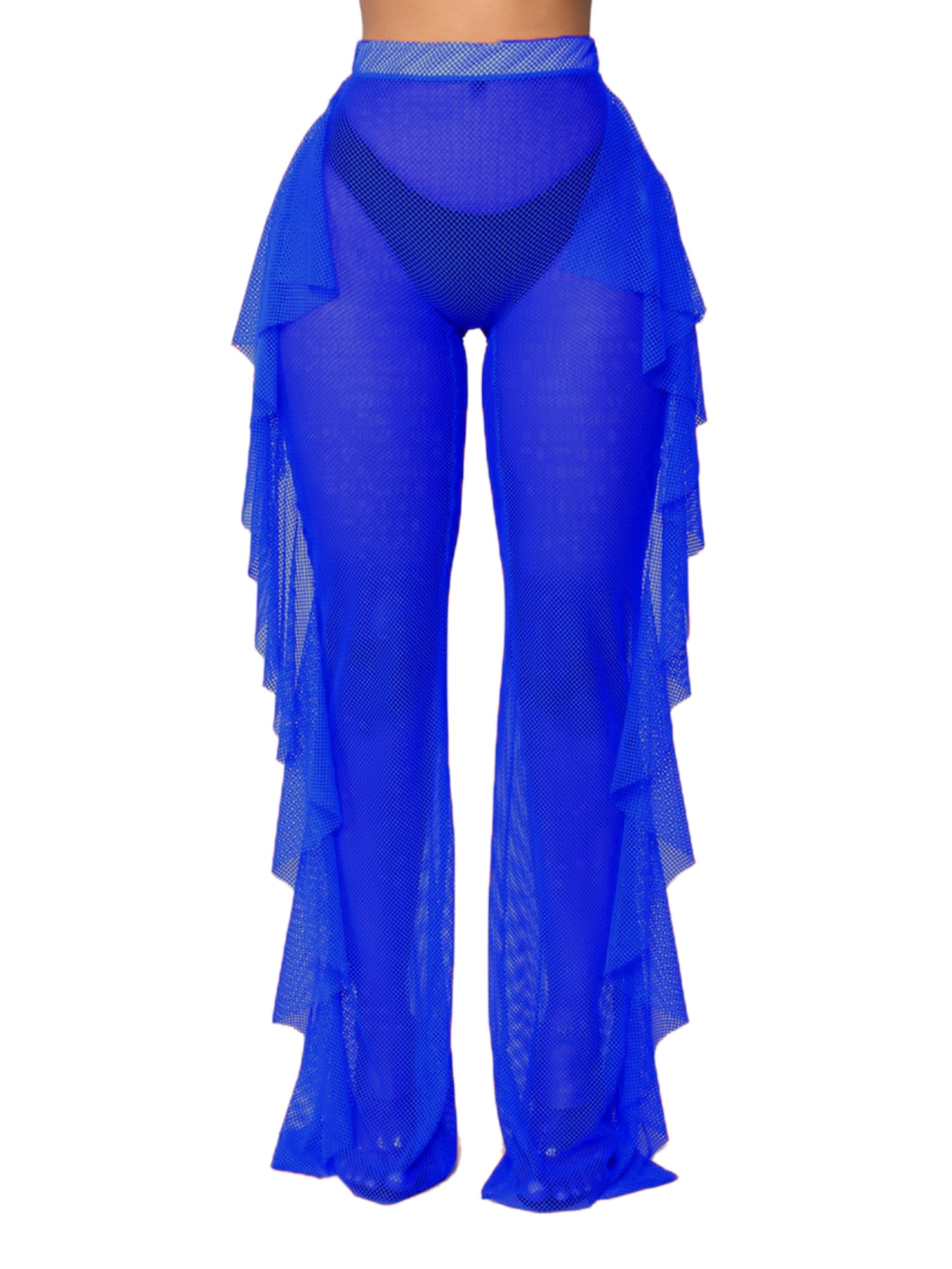 Qiylii Women Sexy Transparent Beachwear Pants, Mesh Sheer Long Trousers ...