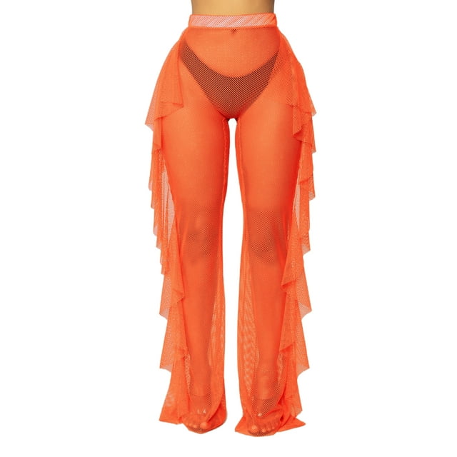 Qiylii Women Sexy Transparent Beachwear Pants, Mesh Sheer Long Trousers ...