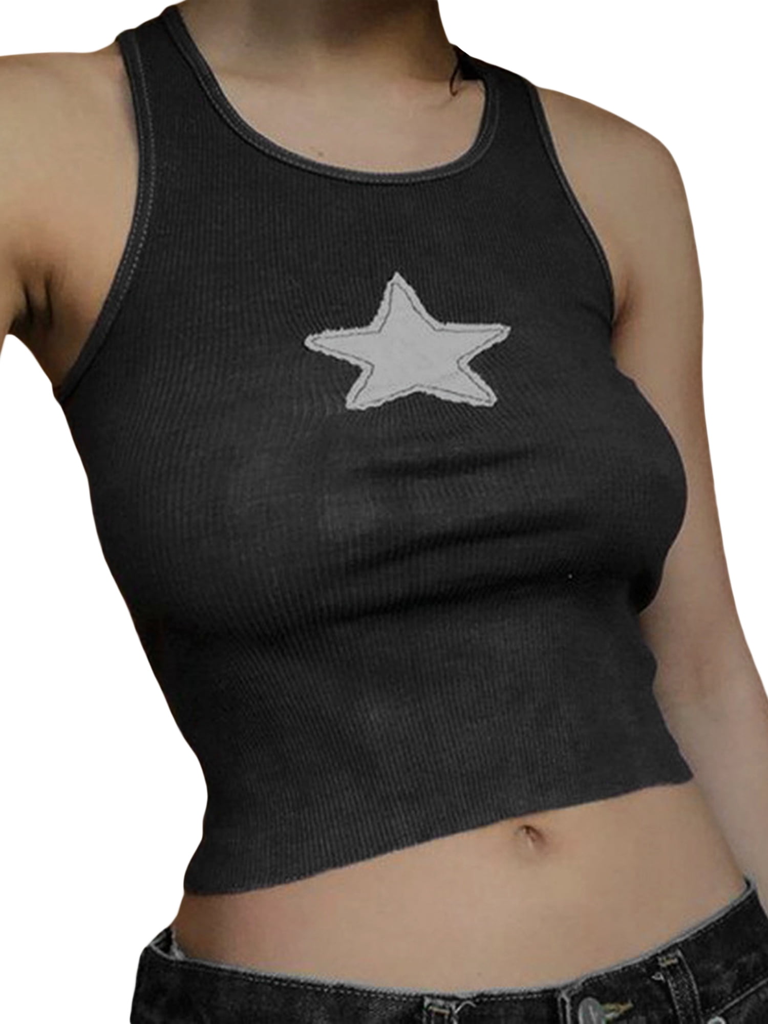 Qiylii Women Vintage Summer Y2k Tank Tops Retro Star Printed Sleeveless