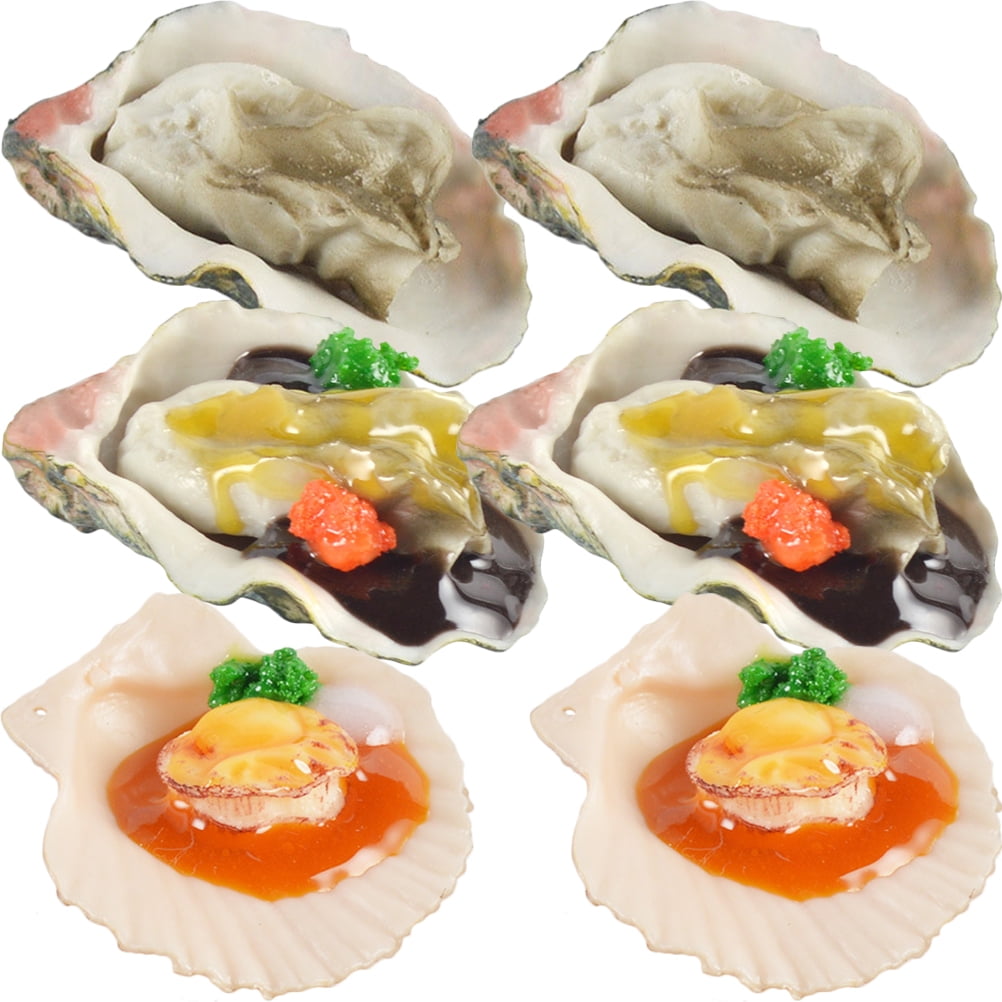Qiysamall 6Pcs Simulated Oyster Scallop Models Fake Lifelike Seafood ...