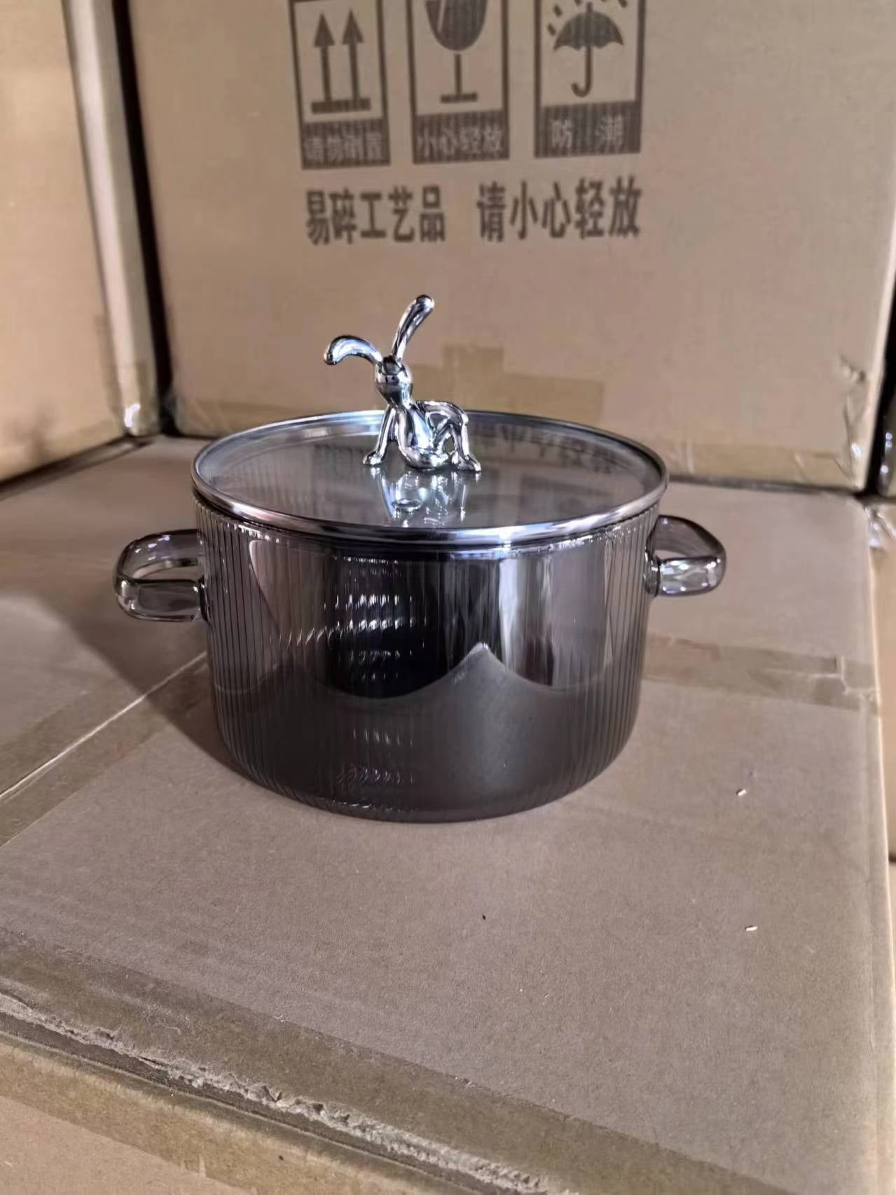 Qiysamall Adorable Rabbit-themed Glass Stock Pot With Lid Multi-use ...