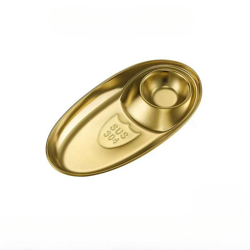 Qiysamall Chips Dip Plate Stainless Steel Divided Dip Bowl Slim Plate ...