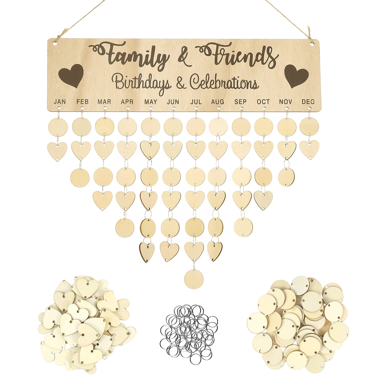 Qiysamall Family Friends Birthday Reminder Calendar Wooden Plaque Wall ...