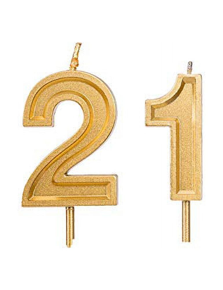 Qj-solar 2.76 inch Gold 21st Birthday Candles,Number 21 Cake Topper for ...