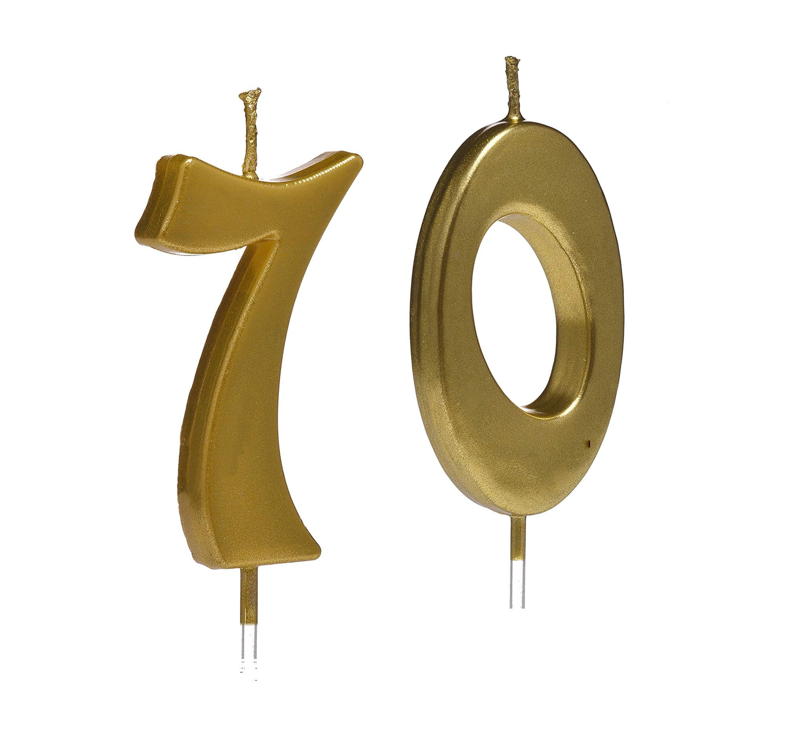 Qj-solar Glitter Gold 70th Birthday Candles,Number 70 Cake Topper for ...